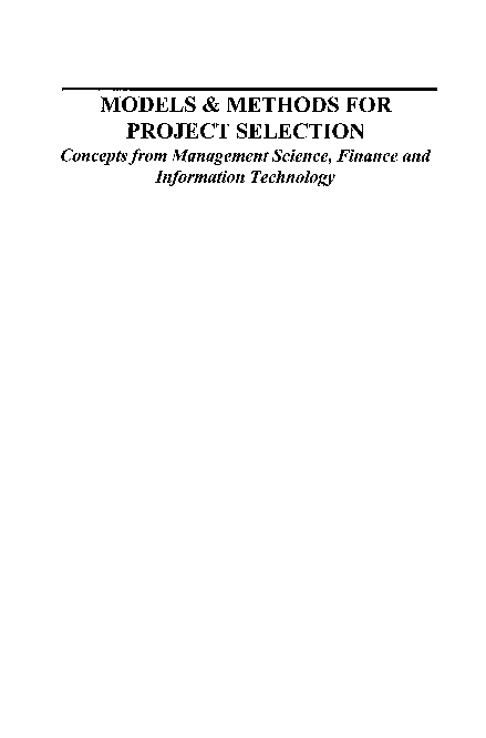 (PDF) Models & Methods for Project Selection