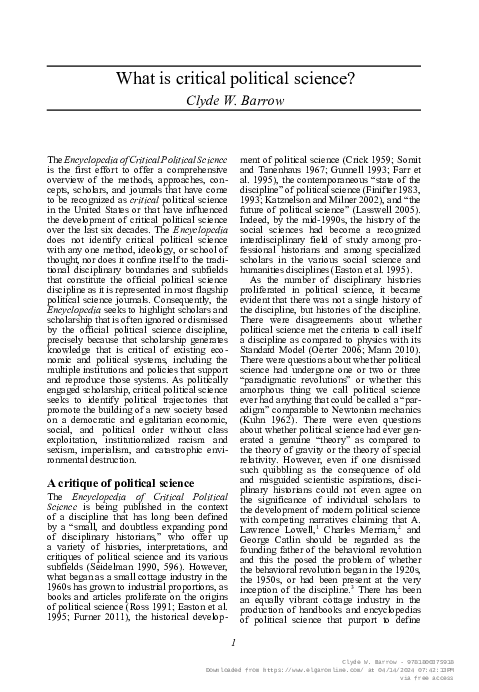 (PDF) What is Critical Political Science?