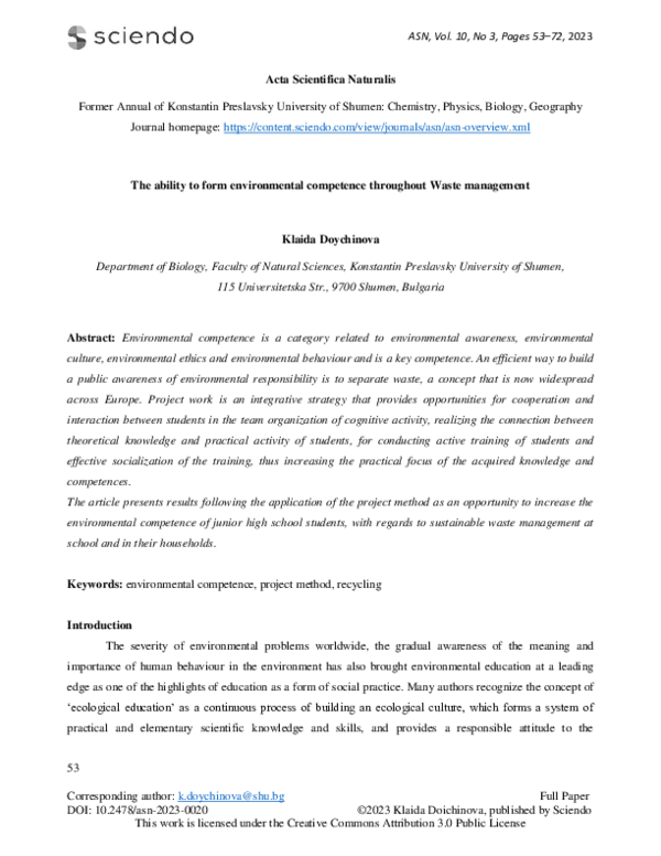(PDF) The ability to form environmental competence throughout Waste ...