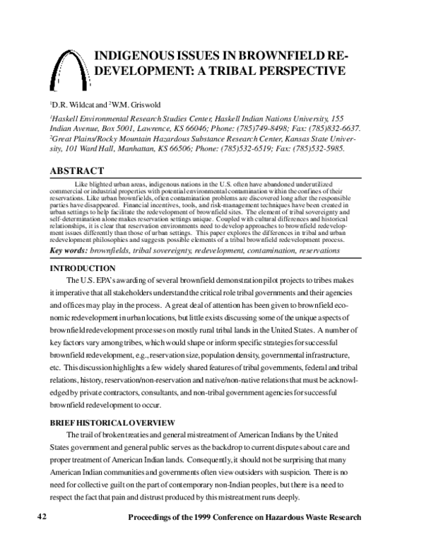 (PDF) Indigenous Issues in Brownfield Re Development: A Tribal Perspective