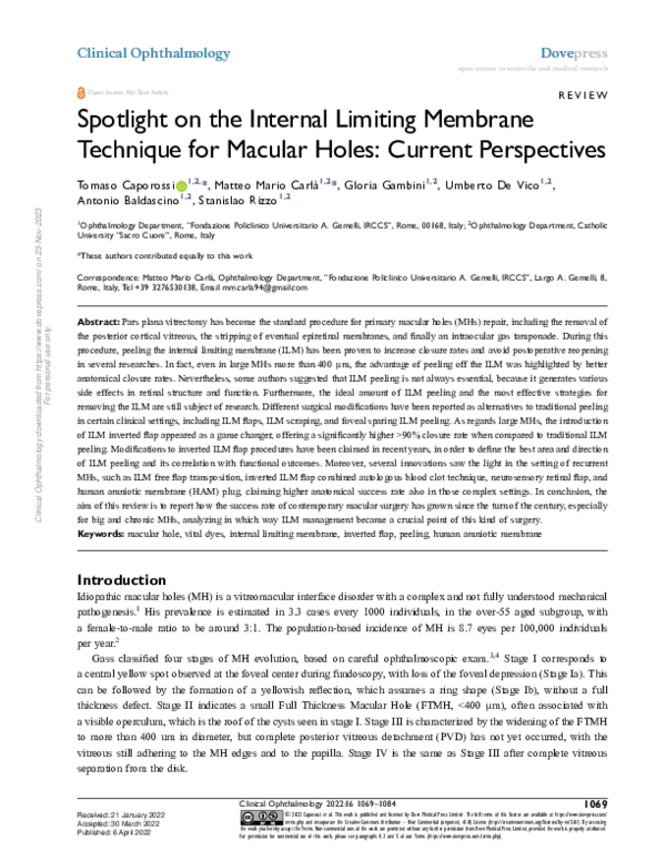 (PDF) Spotlight on the Internal Limiting Membrane Technique for Macular Holes: Current Perspectives