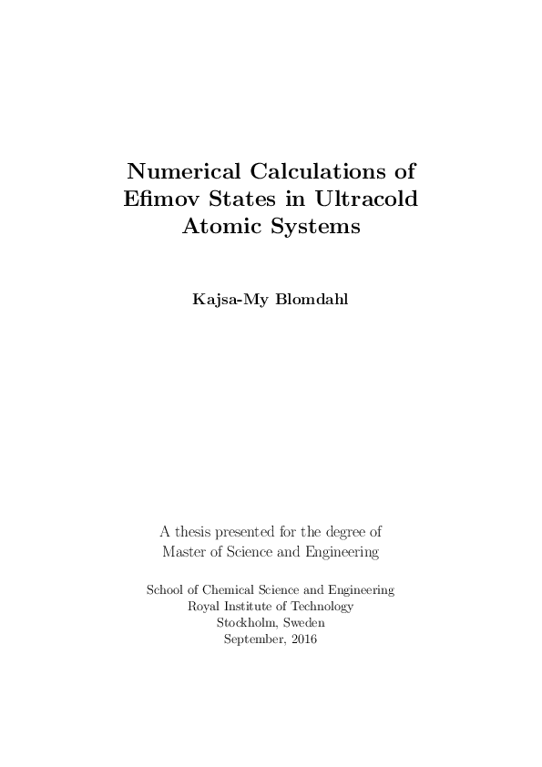 (PDF) Numerical Calculations of Efimov States in Ultracold Atomic Systems