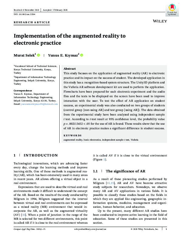 (PDF) Implementation of the augmented reality to electronic practice