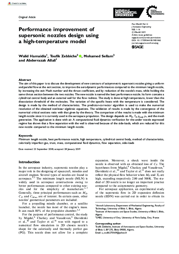 (PDF) Performance improvement of supersonic nozzles design using a high-temperature model