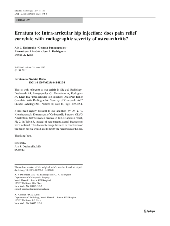 (PDF) Erratum to: Intra-articular hip injection: does pain relief ...