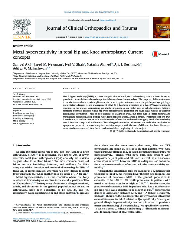 (PDF) Metal hypersensitivity in total hip and knee arthroplasty ...