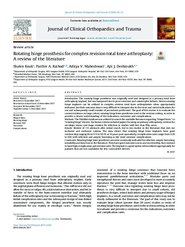 (PDF) Rotating hinge prosthesis for complex revision total knee ...