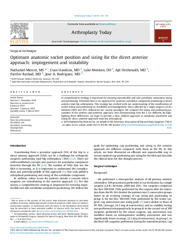 (PDF) Optimum anatomic socket position and sizing for the direct ...