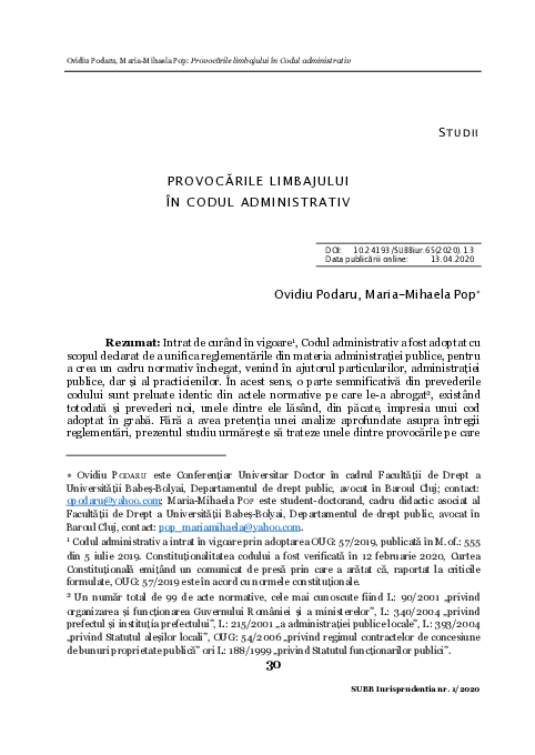(PDF) Provocările limbajului în Codul administrativ