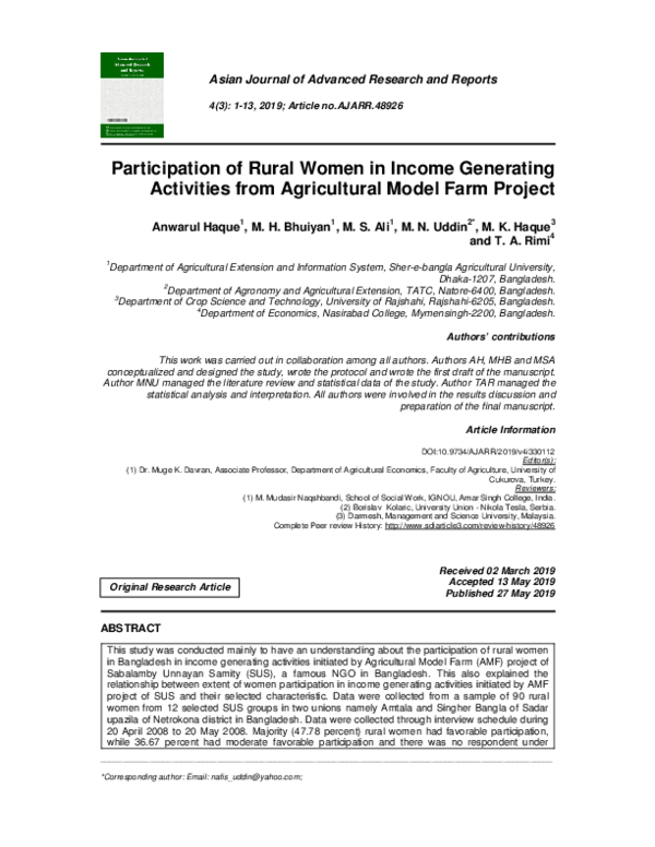 (PDF) Participation of Rural Women in Income Generating Activities from ...