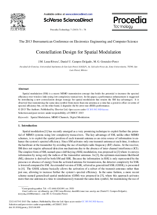 (PDF) Constellation Design for Spatial Modulation
