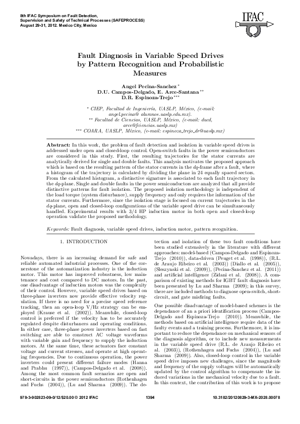 (PDF) Fault Diagnosis in Variable Speed Drives by Pattern Recognition ...