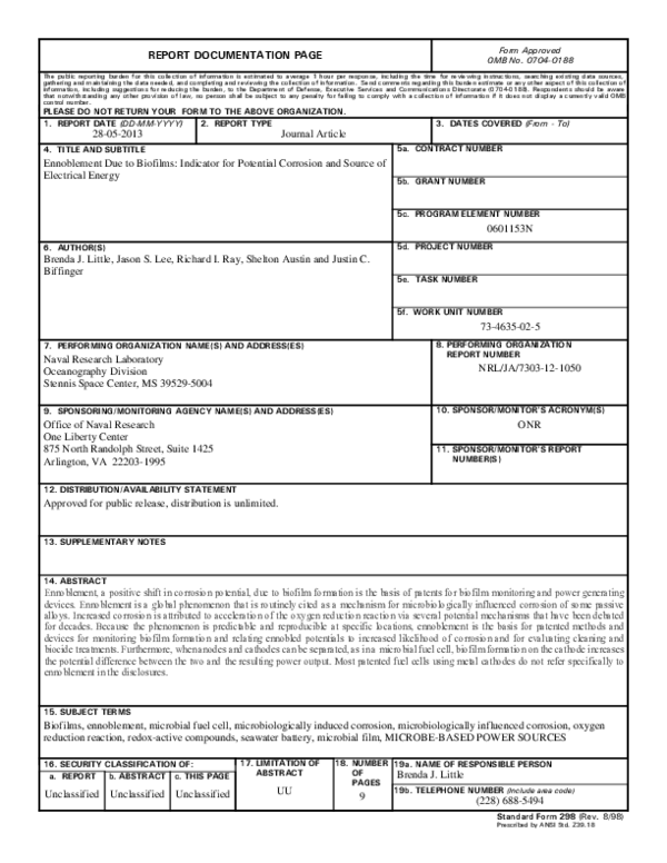 (PDF) Ennoblement Due to Biofilms: Indicator for Potential Corrosion ...