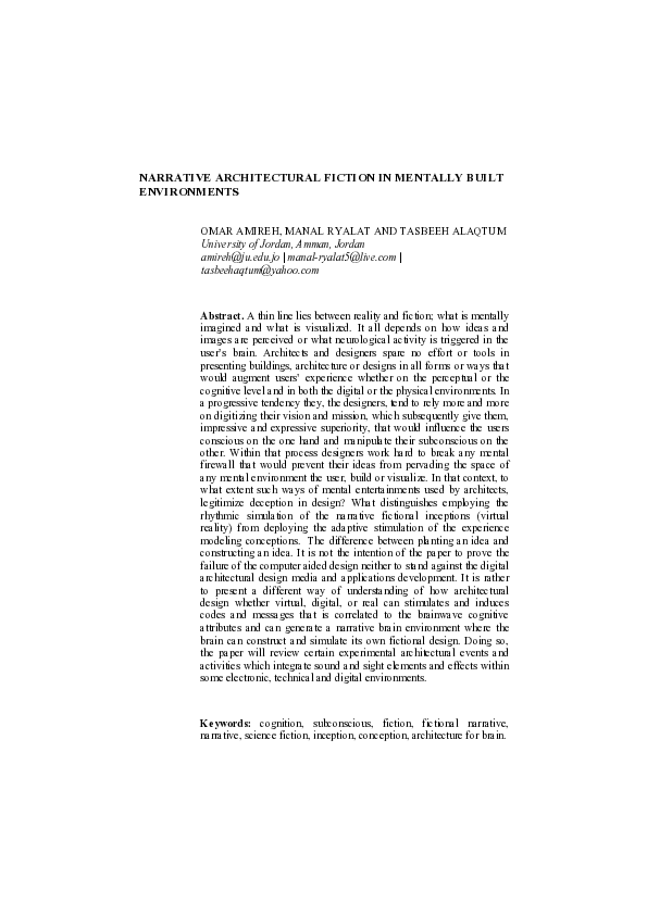(PDF) Narrative Architectural Fiction in Mentally Built Environments