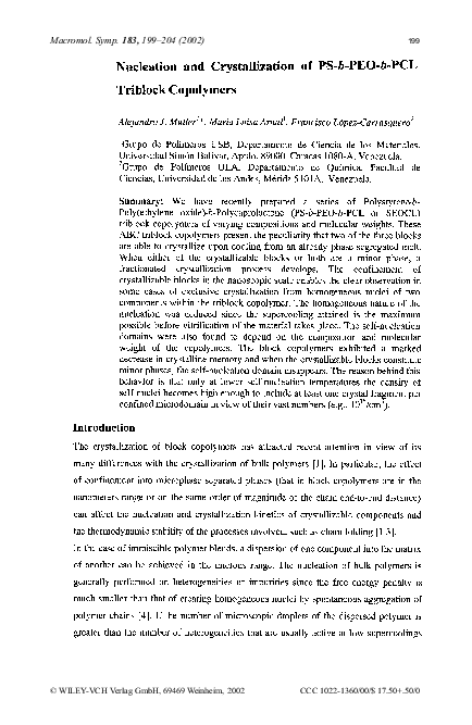 (PDF) Nucleation and crystallization of PS-b-PEO-b-PCL triblock copolymers