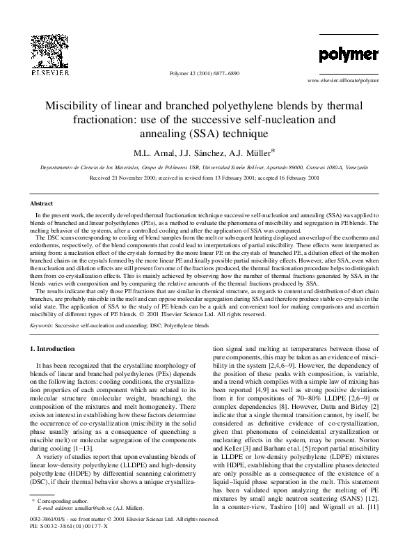 (PDF) Miscibility of linear and branched polyethylene blends by thermal ...