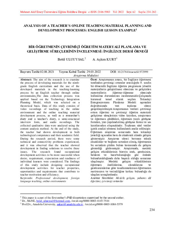(PDF) Analysis of a Teacher’s Online Teaching Material Planning and Development Processes ...