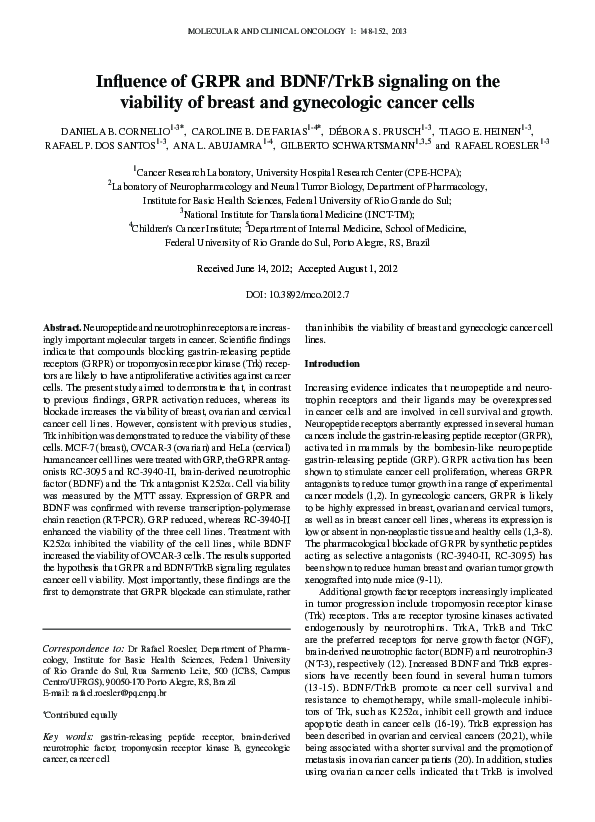 (PDF) Influence of GRPR and BDNF/TrkB signaling on the viability of ...