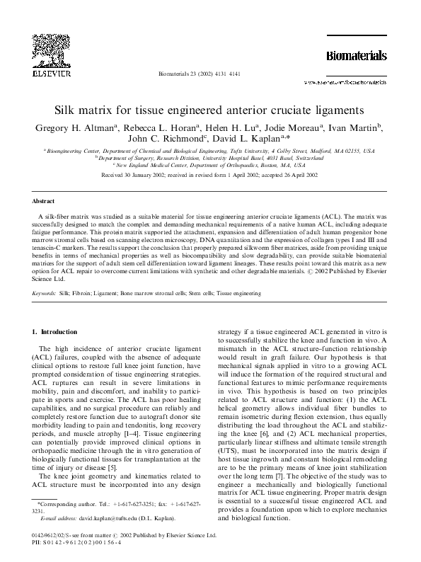 (PDF) Silk matrix for tissue engineered anterior cruciate ligaments