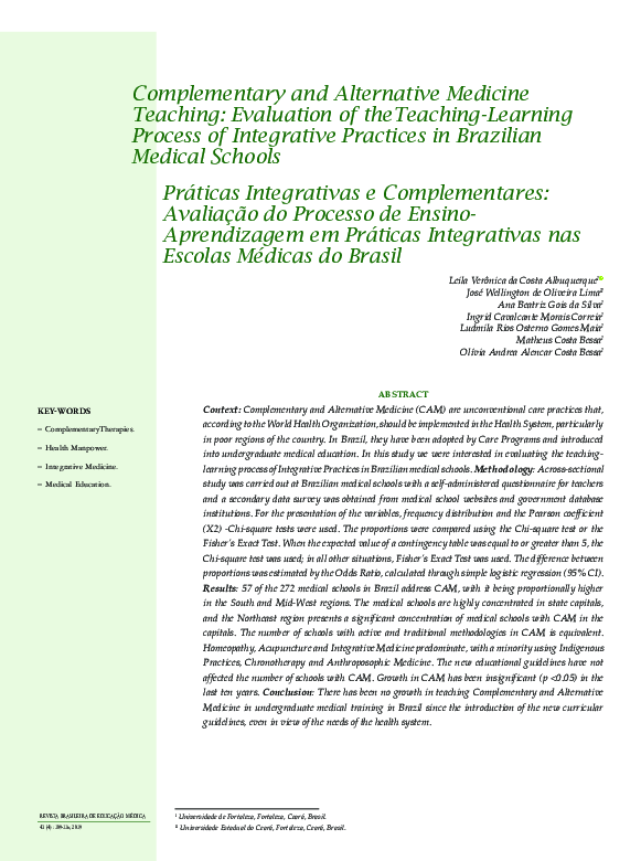 (PDF) Complementary and Alternative Medicine Teaching: Evaluation of theTeaching-Learning ...