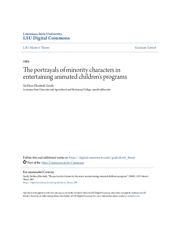 (PDF) The portrayals of minority characters in entertaining animated ...