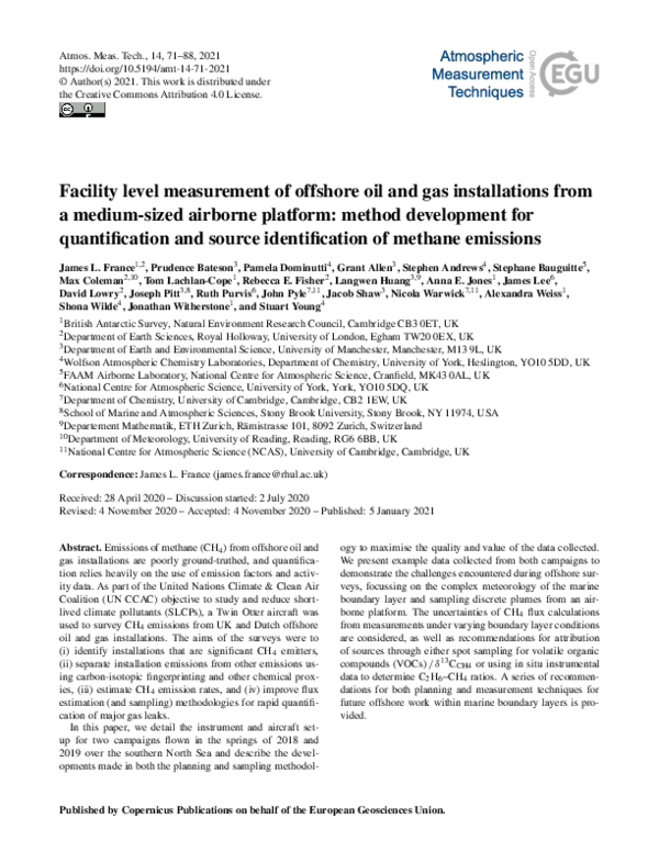 (PDF) Facility level measurement of offshore oil and gas installations from a medium-sized ...
