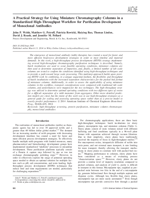 (PDF) A practical strategy for using miniature chromatography columns ...