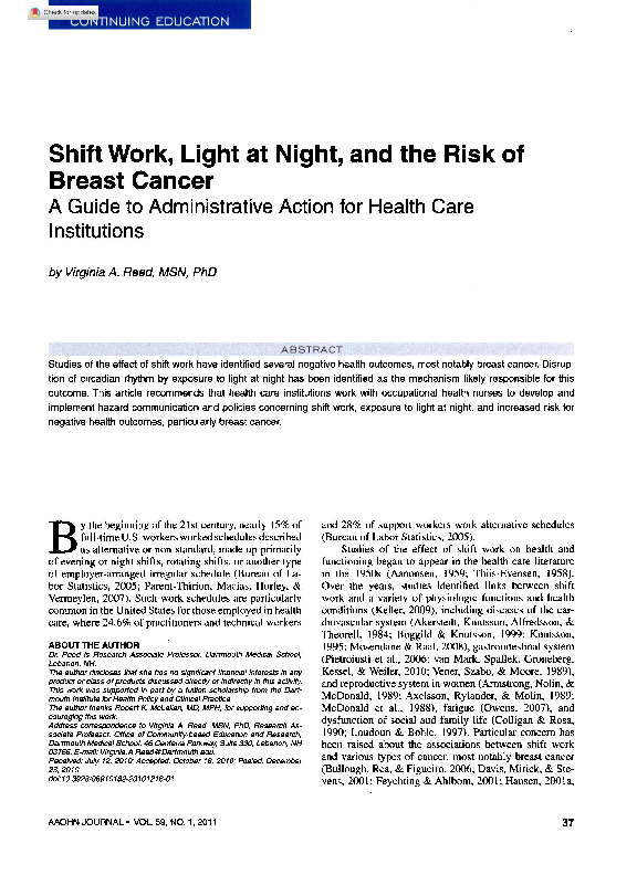 (PDF) Shift Work, Light at Night, and the Risk of Breast Cancer