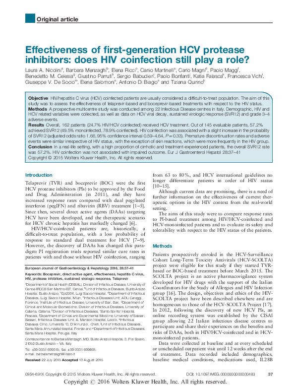 (PDF) Effectiveness of first-generation HCV protease inhibitors