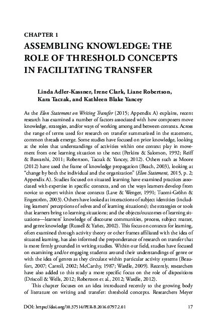 (PDF) Chapter 1. Assembling Knowledge: The Role of Threshold Concepts ...