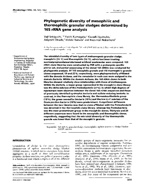 (PDF) Phylogenetic diversity of mesophilic and thermophilic granular ...