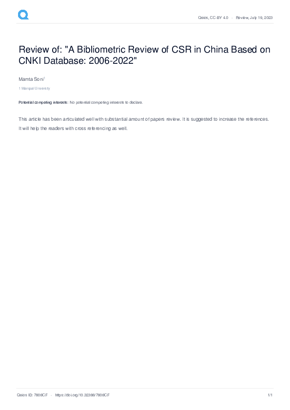 (PDF) Review of: "A Bibliometric Review of CSR in China Based on CNKI ...