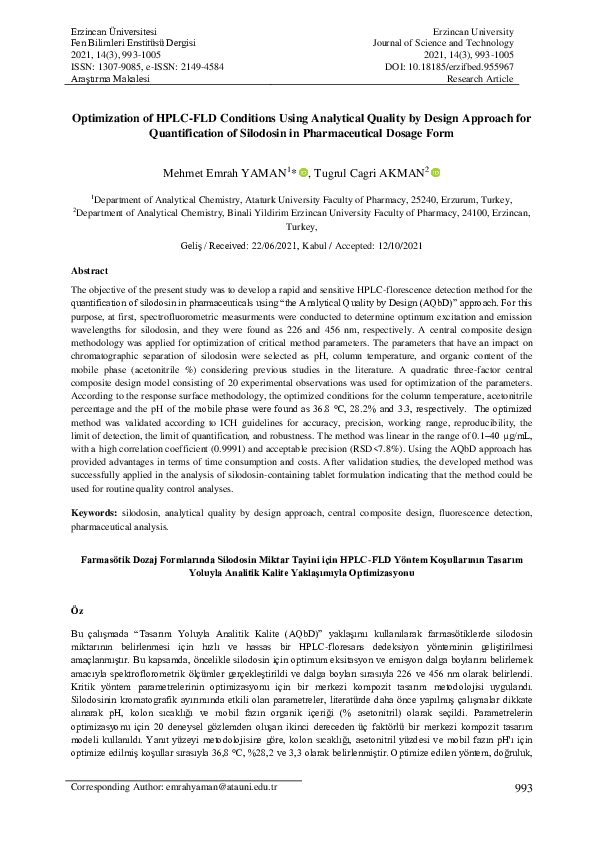 (PDF) Optimization of HPLC-FLD Conditions Using Analytical Quality by Design Approach for ...