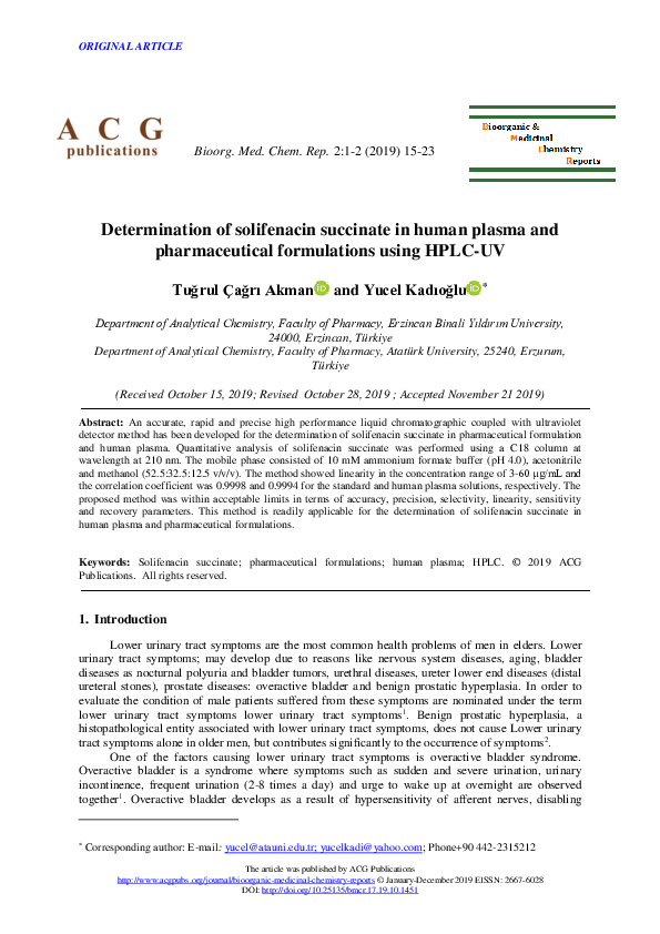 (PDF) HPLC-UV Method for Solifenacin Analysis