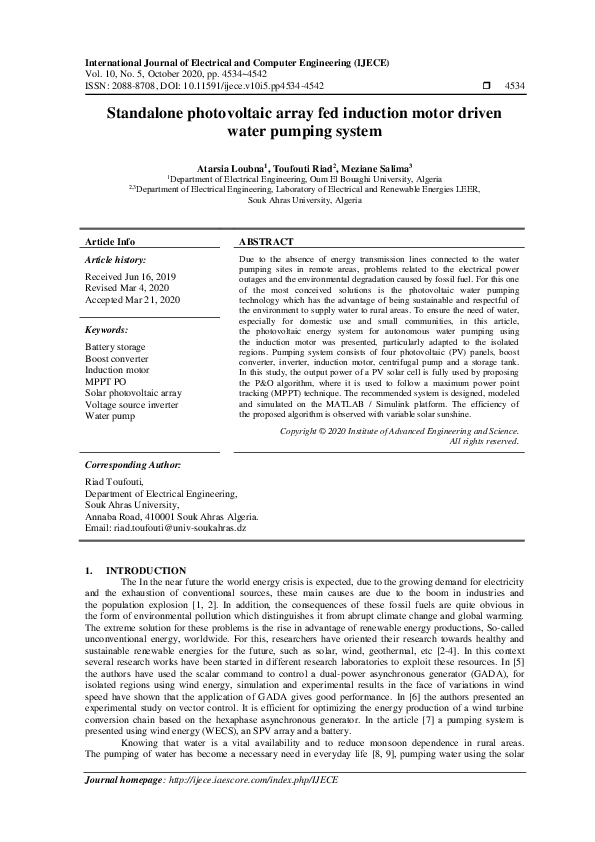 (PDF) Standalone photovoltaic array fed induction motor driven water ...