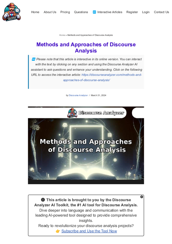(PDF) Methods and Approaches of Discourse Analysis