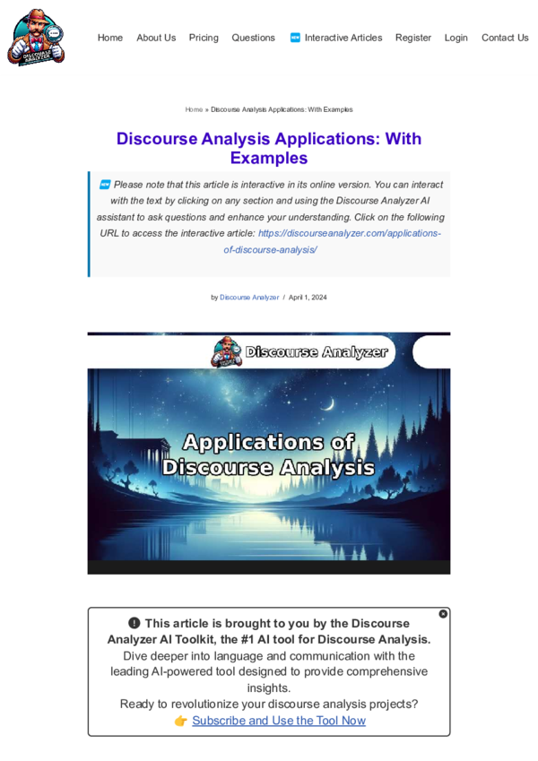 (PDF) Discourse Analysis Applications: With Examples | Discourse Analyzer AI Toolkit - Academia.edu