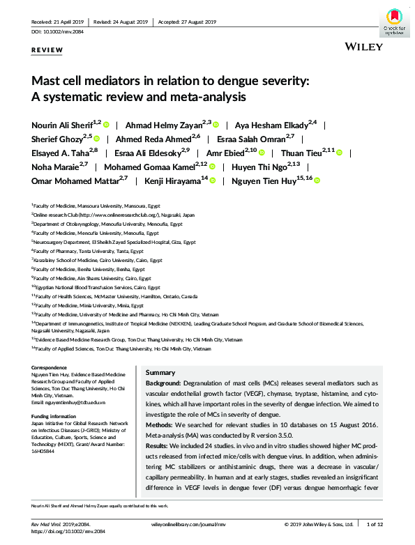 (PDF) Mast cell mediators in relation to dengue severity: A systematic ...