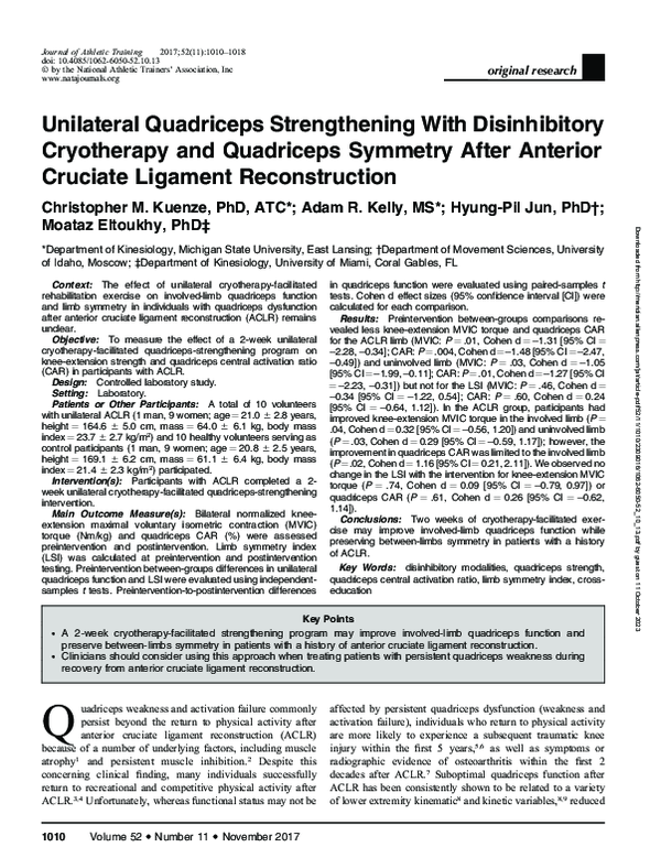 (PDF) Unilateral Quadriceps Strengthening With Disinhibitory ...