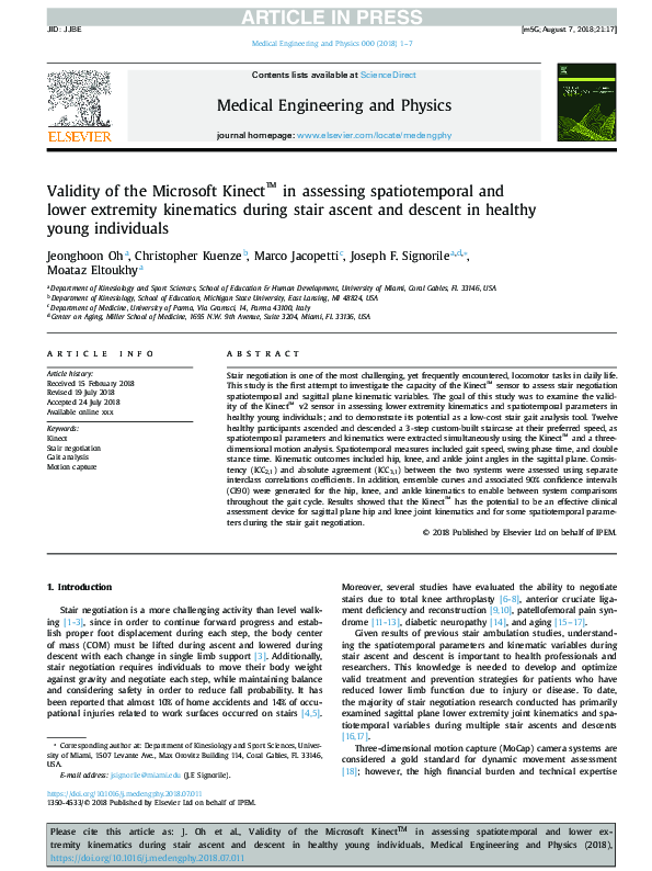 (PDF) Validity of the Microsoft Kinect™ in assessing spatiotemporal and ...