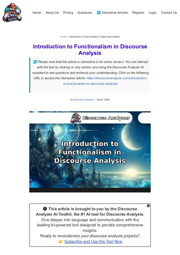 (PDF) Introduction to Functionalism in Discourse Analysis