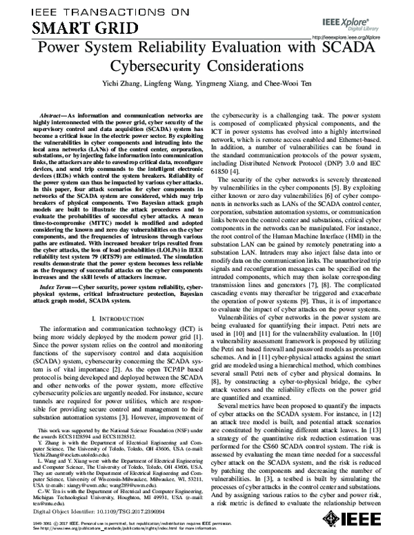 (PDF) Power System Reliability Evaluation With SCADA Cybersecurity Considerations