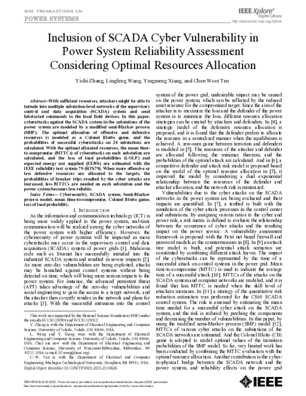 (PDF) Inclusion of SCADA Cyber Vulnerability in Power System Reliability Assessment Considering ...