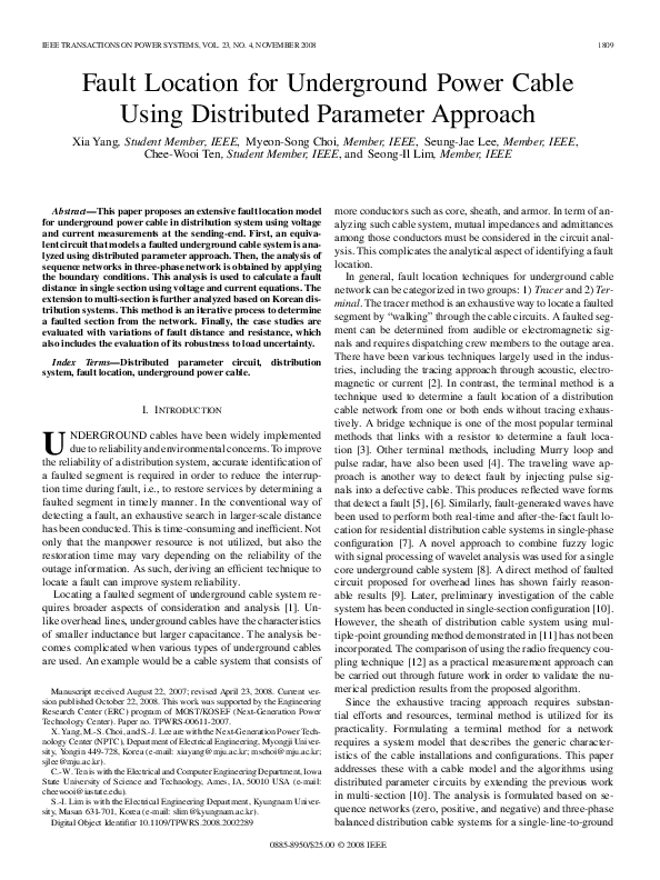 (PDF) Fault Location for Underground Power Cable Using Distributed ...