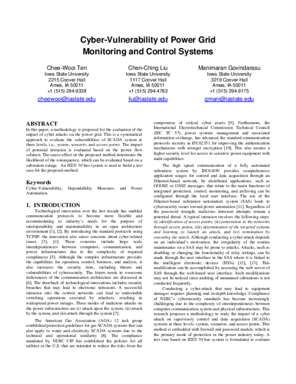 (PDF) Cyber-vulnerability of power grid monitoring and control systems