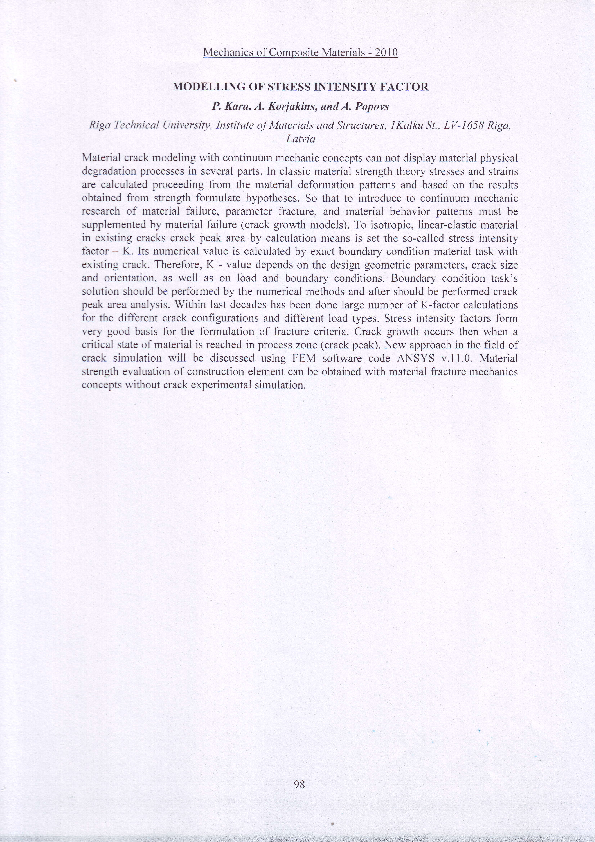 (PDF) Modelling of stress intensity factor