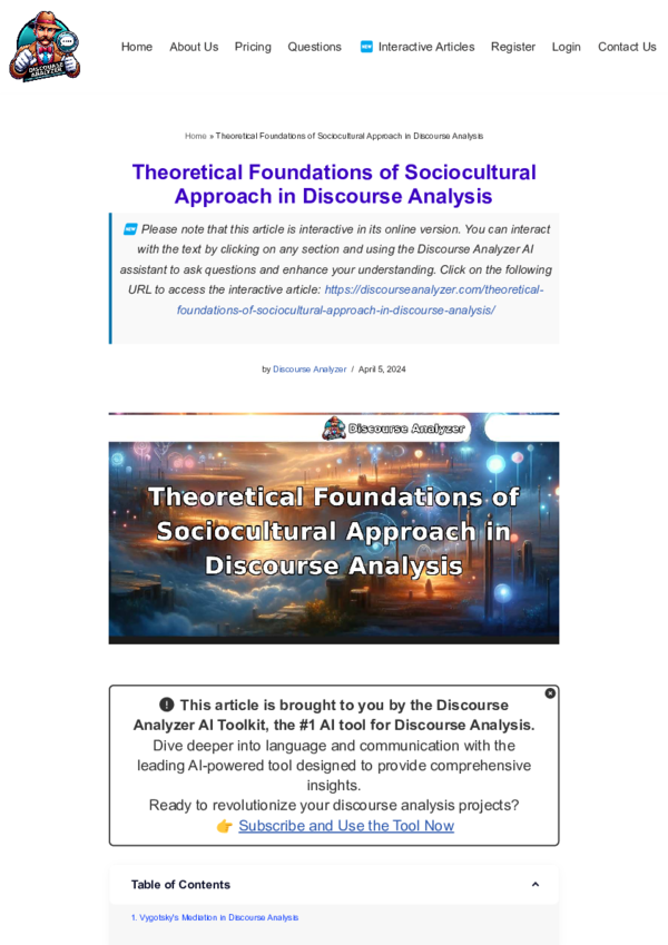 Pdf Theoretical Foundations Of Sociocultural Approach In Discourse Analysis