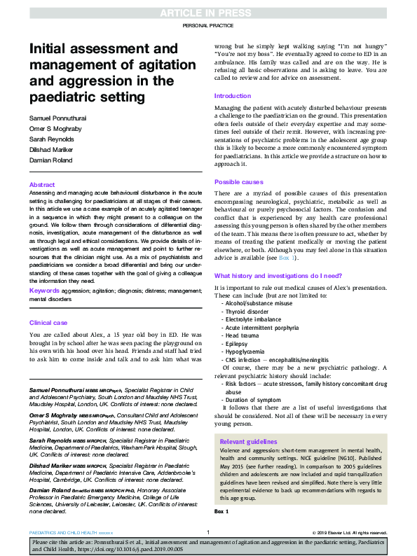 (PDF) Initial assessment and management of agitation and aggression in ...