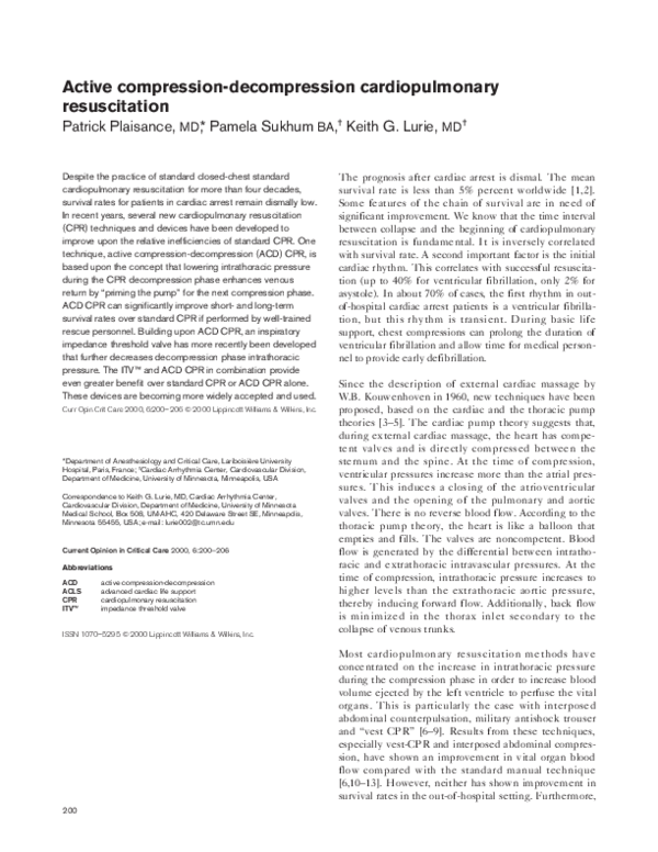 (PDF) Active Compression-Decompression Cardiopulmonary Resuscitation