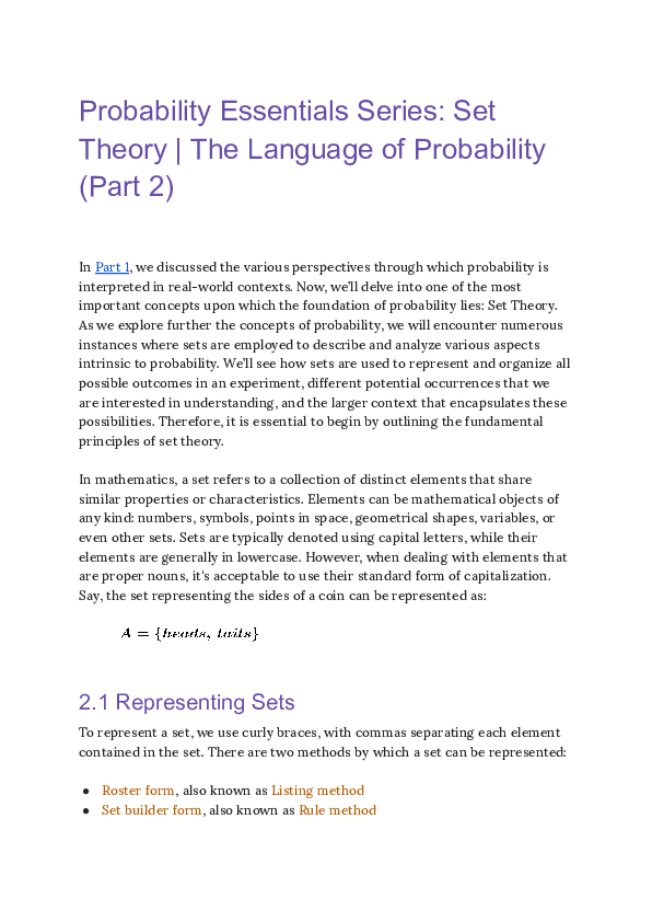 (PDF) Probability Essentials Series: Set Theory | The Language of ...